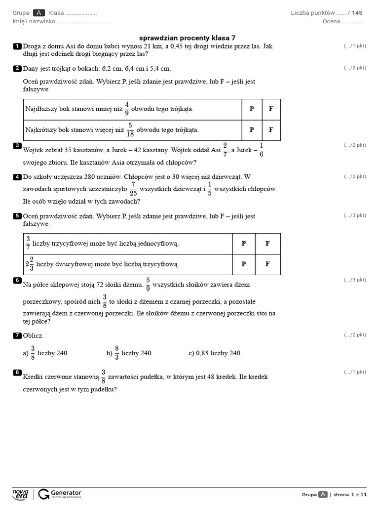 Test-Procenty-Klasa 7 | PDF