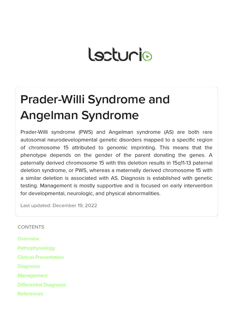 PWS, Ag | PDF | Genetic Disorder | Human Diseases And Disorders