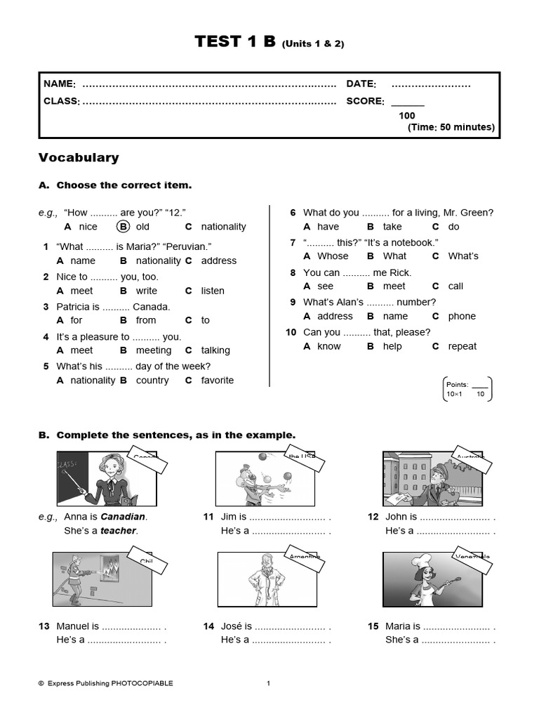 Double Click 1 Test 1B | PDF | Human Communication | Linguistics