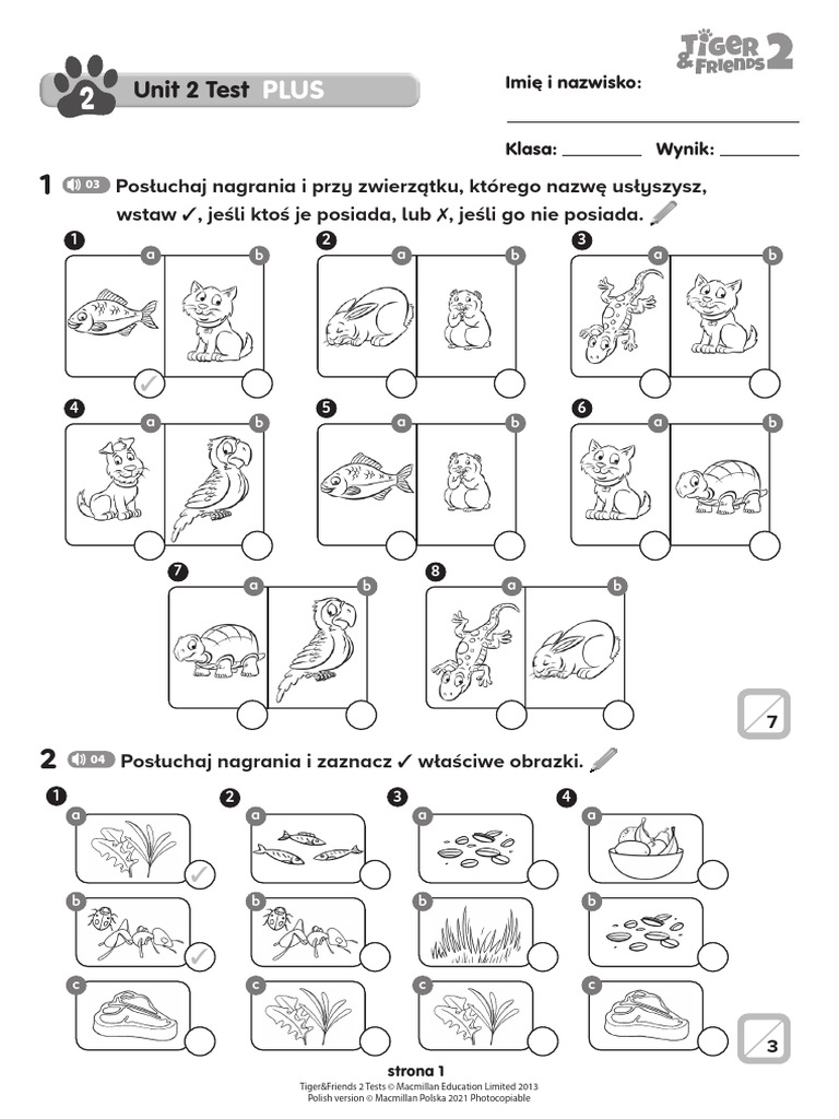 Tiger and Friends 2 Unit 2 Test | PDF