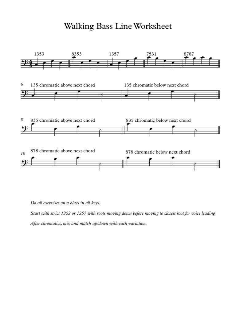 Walking Bass Line Worksheet - Full Score | PDF