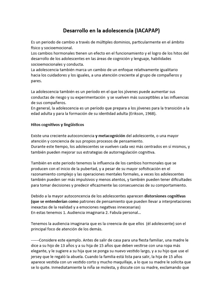 Desarrollo en La Adolescencia (IACAPAP) | PDF | Adolescencia | Comportamiento