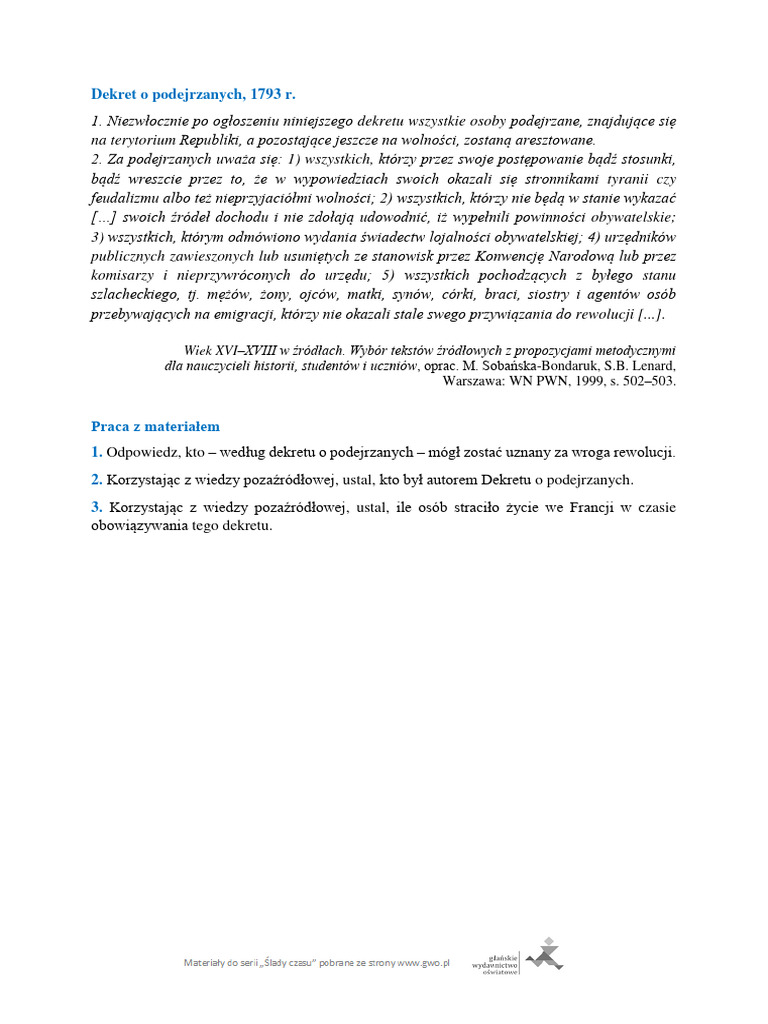 Rozdzial 32 Praca Z Tekstem Dekret o Podejrzanych 2x | PDF