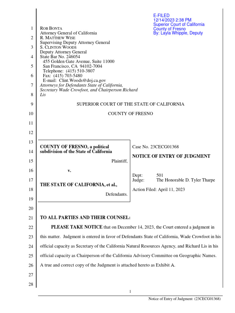 23CECG01368 - Notice of Entry of Judgment With Exhibit A | PDF ...