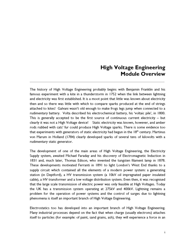 Introduction to Hv | PDF | Electricity | High Voltage