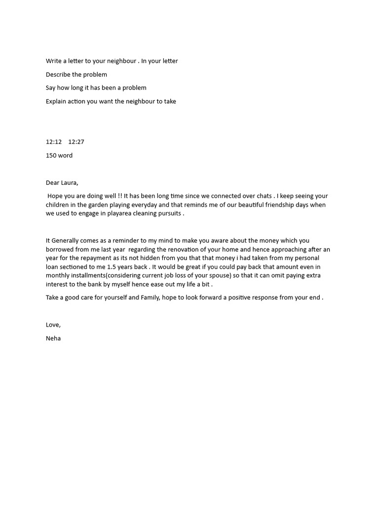 Write A Letter To Your Neighbour | PDF