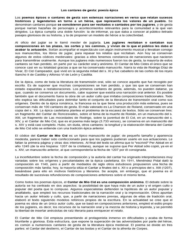 Cantar de Gesta | PDF | Poesía épica