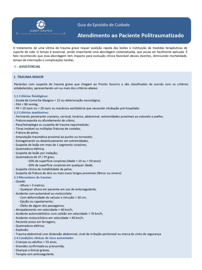 Protocolo Trauma | PDF | Medicina Clínica | Especialidades médicas