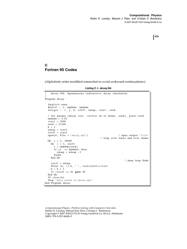 Computational Physics - 2007 - Landau - Fortran 95 Codes | PDF | Summation | Mathematics