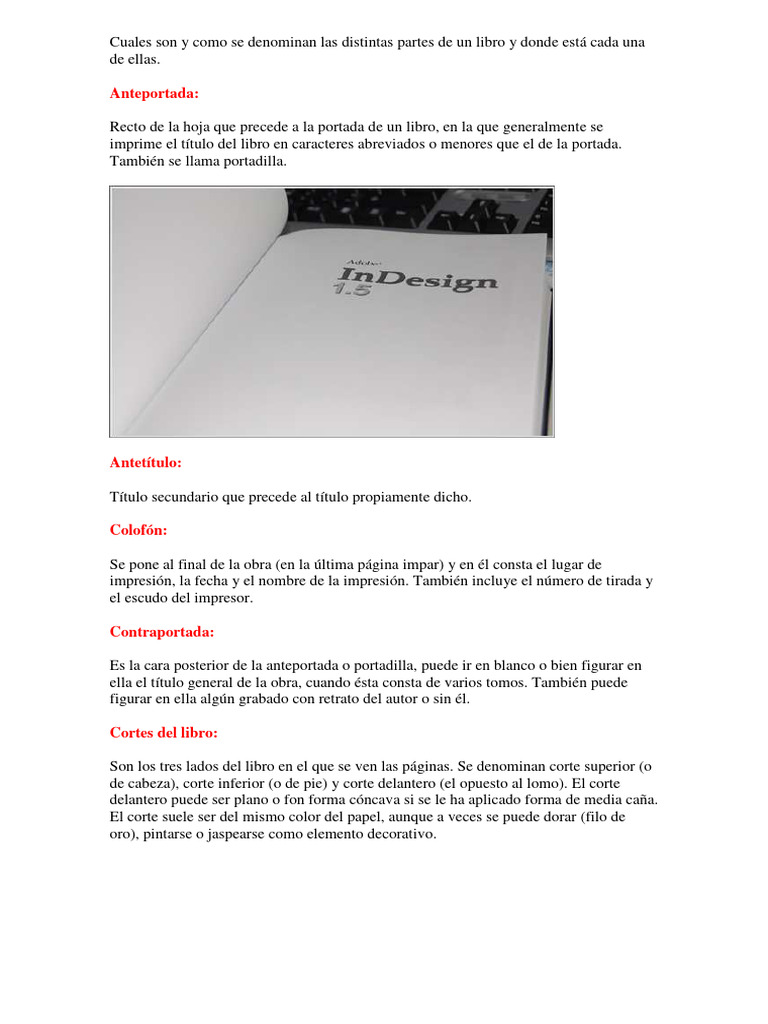 Partes de Un Libro | PDF | Encuadernación | Libros