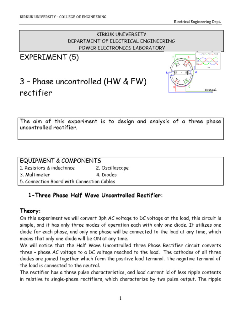EXP5 3-Phase Uncontrolled Rectifier | PDF | Rectifier | Power Engineering