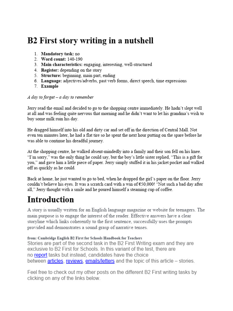 B2 Story Writing Guide | PDF | Verb | Adverb