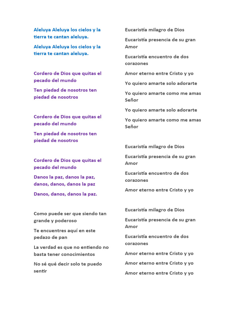 Aleluya Aleluya Los Cielos y La Tierra Te Cantan Aleluya | PDF | Cristo ...