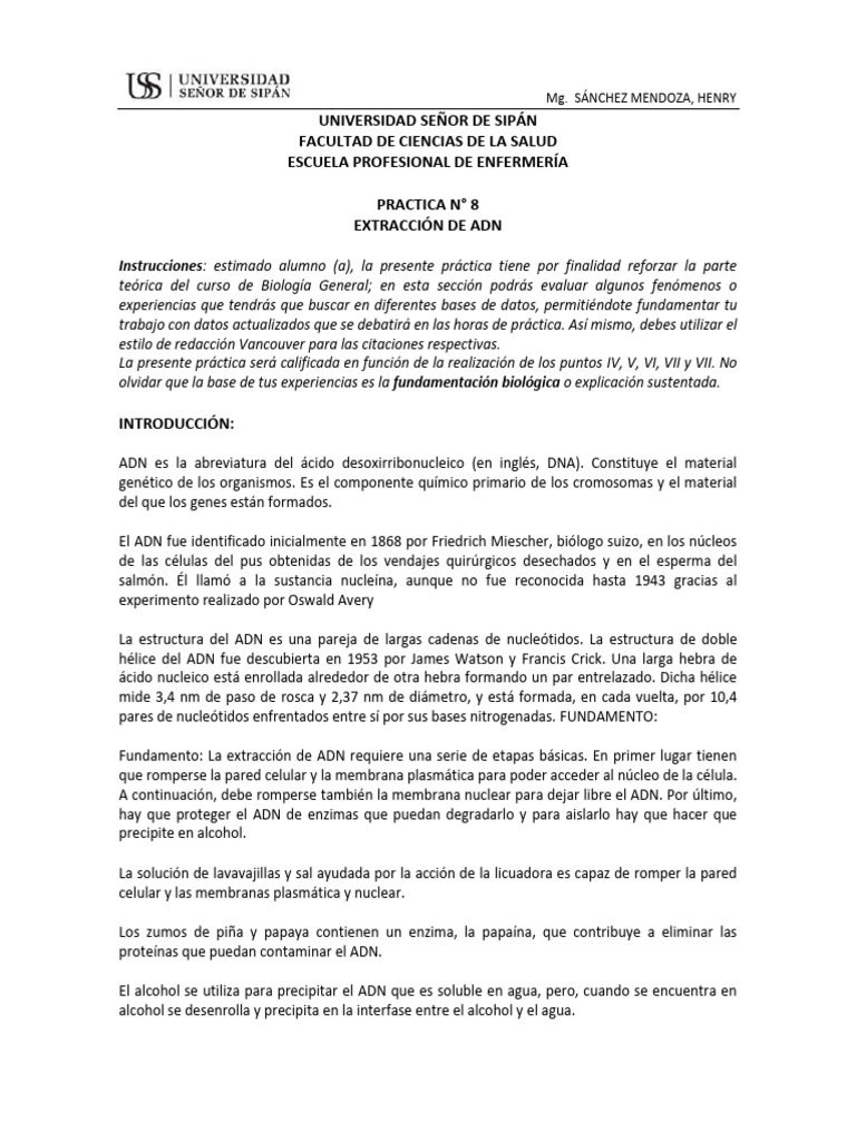 Practica 9-Extraccion de Adn | PDF | Adn | Química