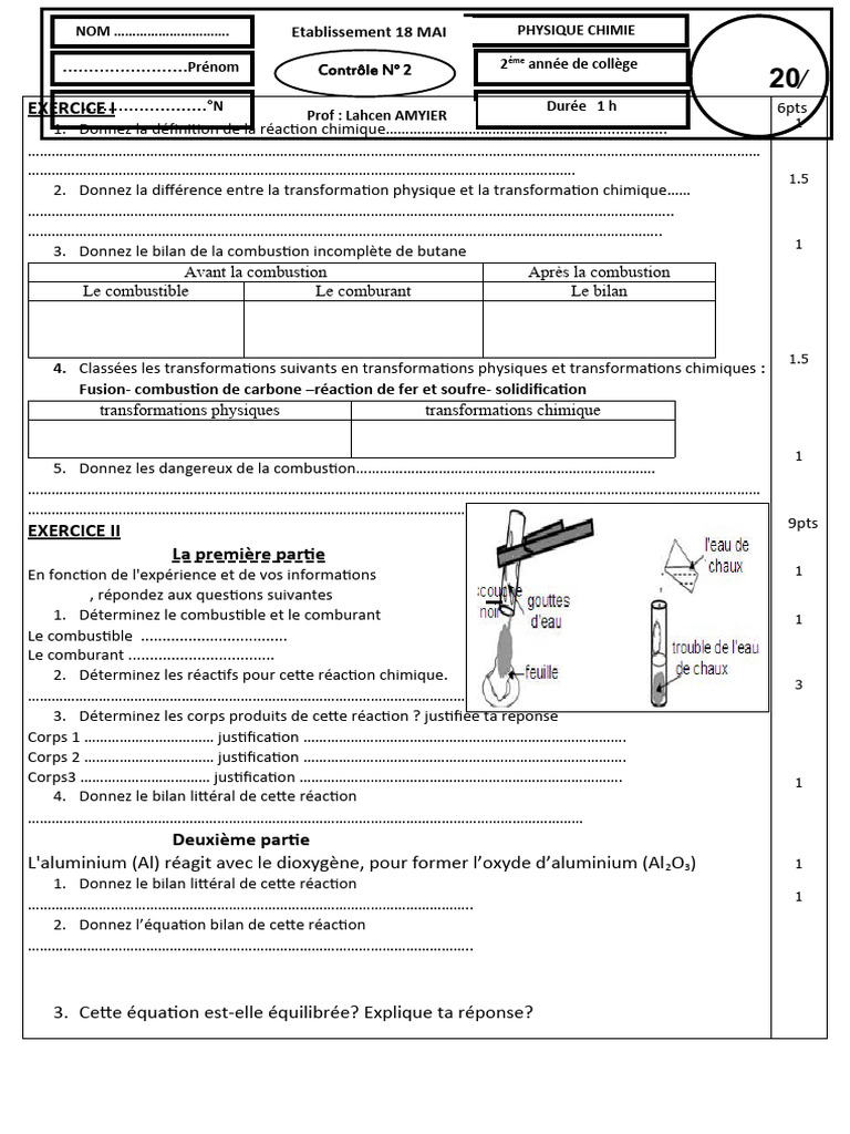Devoir N2 Semestre 1 Physique 2AC 4 | PDF
