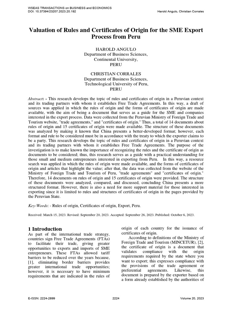 Valuation of Rules and Certificates of Origin For SME Export Process ...