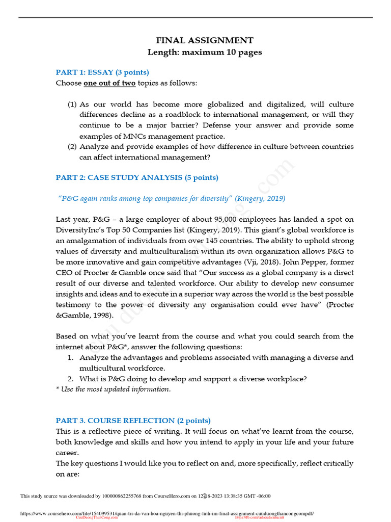 Quan Tri Da Van Hoa Im Final Assignment | PDF | Procter & Gamble | Hanoi
