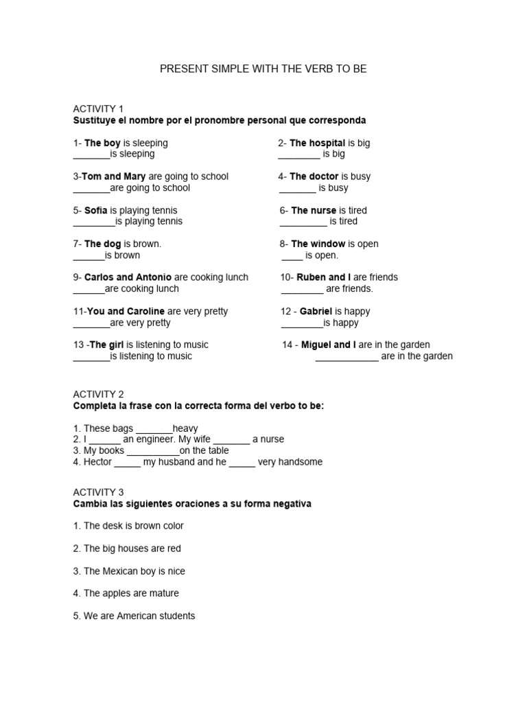Present Simple Verb "To Be" Exercises | PDF | Language Arts ...