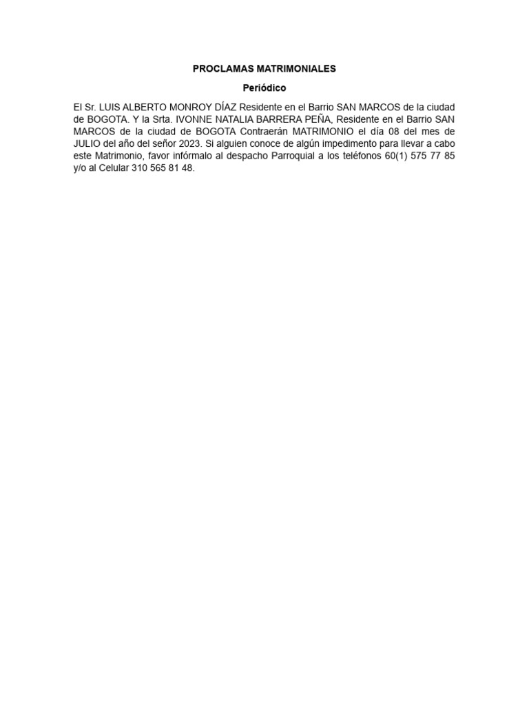 PROCLAMAS MATRIMONIALES | PDF