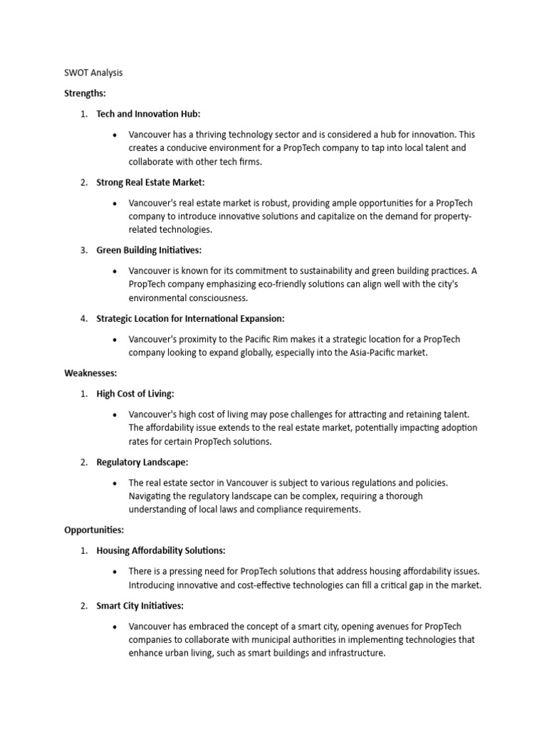 Vancouver PropTech SWOT Analysis | PDF | Business