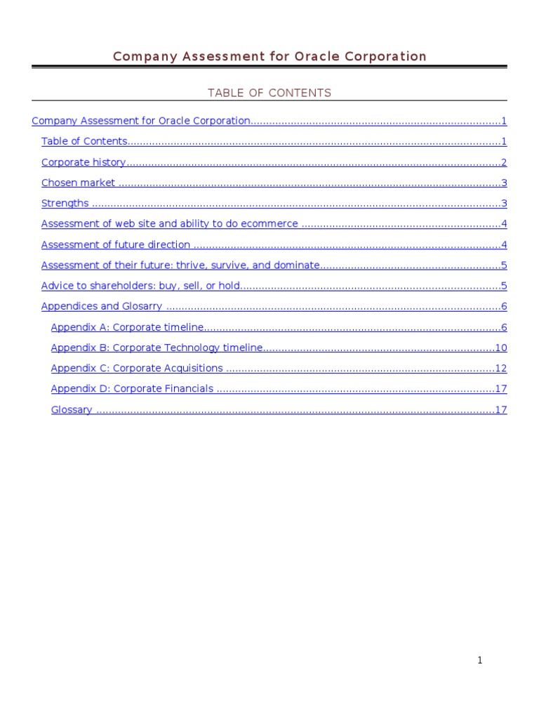 Company Assessment For Oracle Corporation Pdf Oracle Corporation Oracle Database
