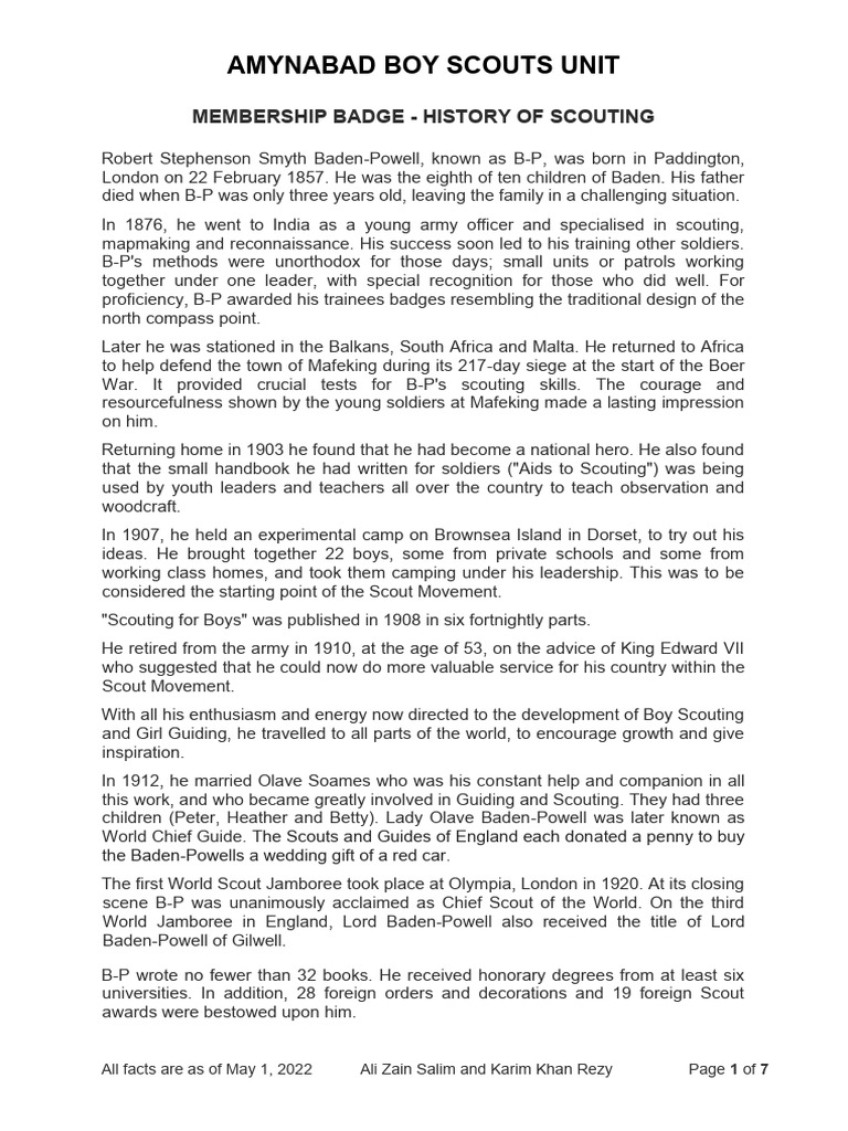 History and Current Affairs of Scouting | PDF | Travel | Social Science