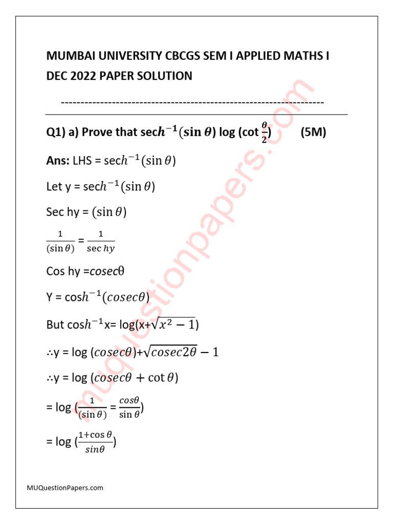 Be - First Year Engineering - Semester 1 - 2022 - December - Engineering Mathematics I M1rev ...