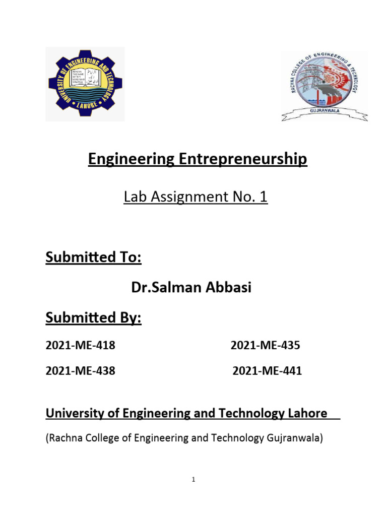 Lab Report No. 1 Entrepreneurship | PDF | Business Plan | Business Model