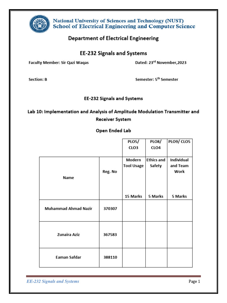 Lab 10 (Open Ended Lab) Solved | PDF | Modulation | Electronic Engineering