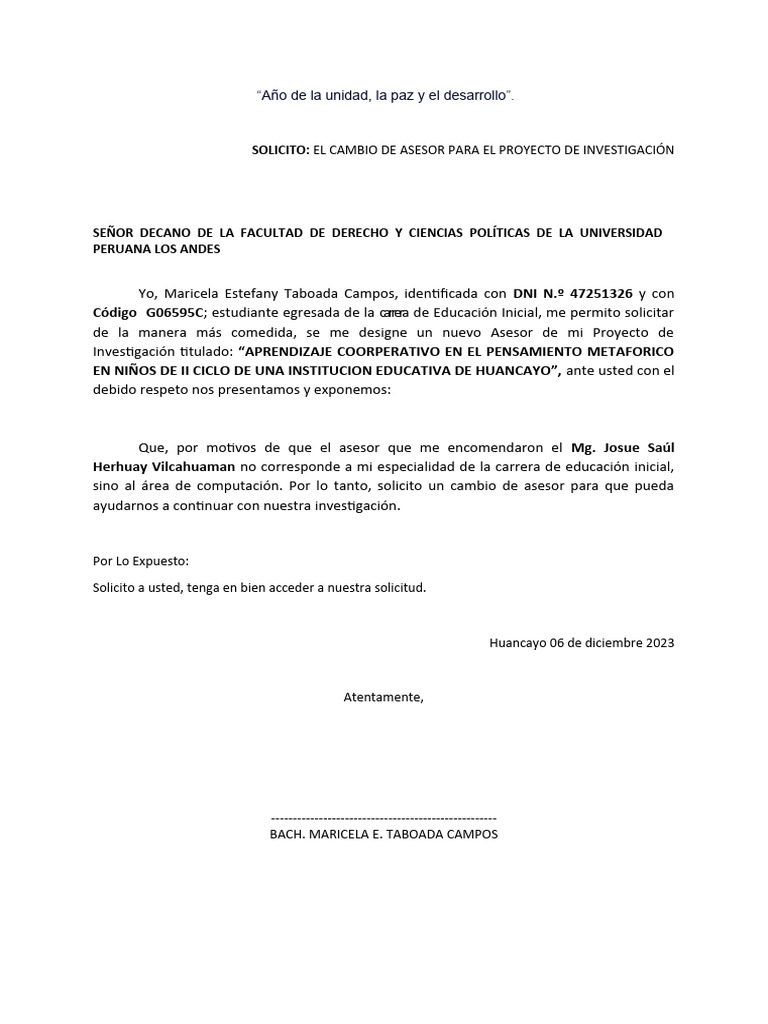 Solicitud Cambio de Asesor | PDF