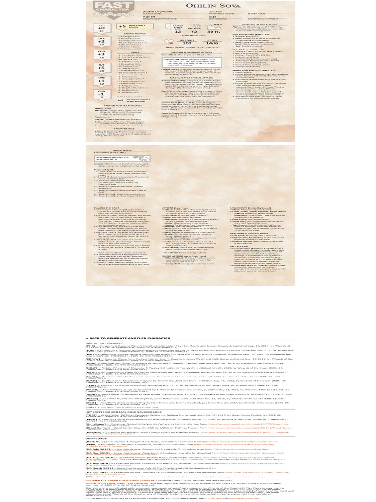 Fast Character - D&D Character Maker - High Elf Wizard 14 (Abjurer) | Download Free PDF ...