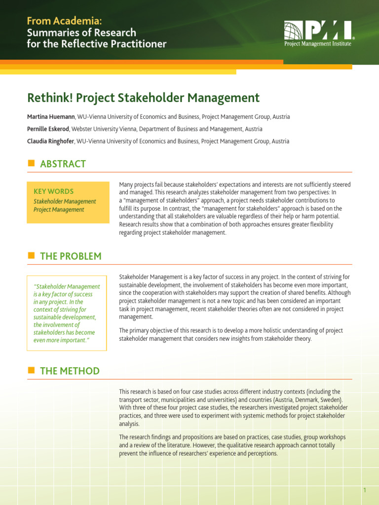 Rethinking Project Stakeholder Management | PDF | Project Management ...
