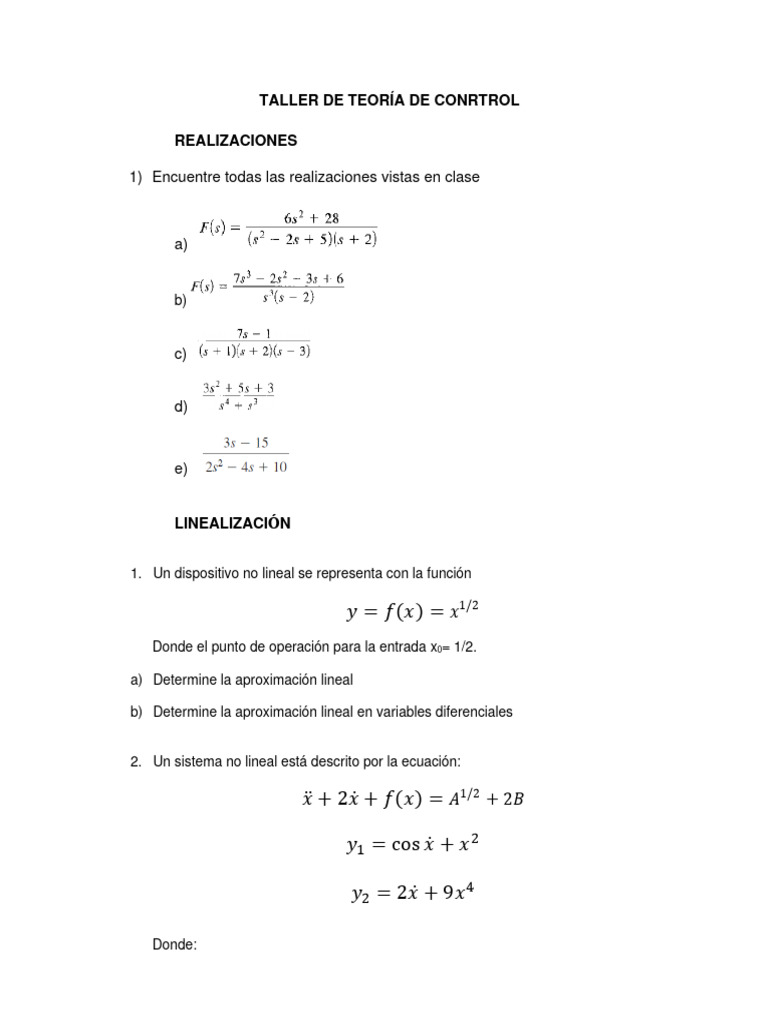 Taller Segundo 1 | Descargar gratis PDF | Sistema no lineal | Linealidad