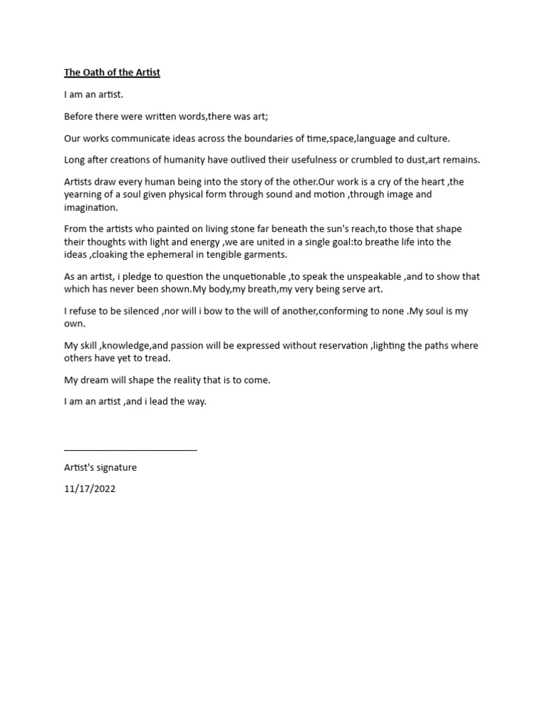 An Artist Oath | PDF