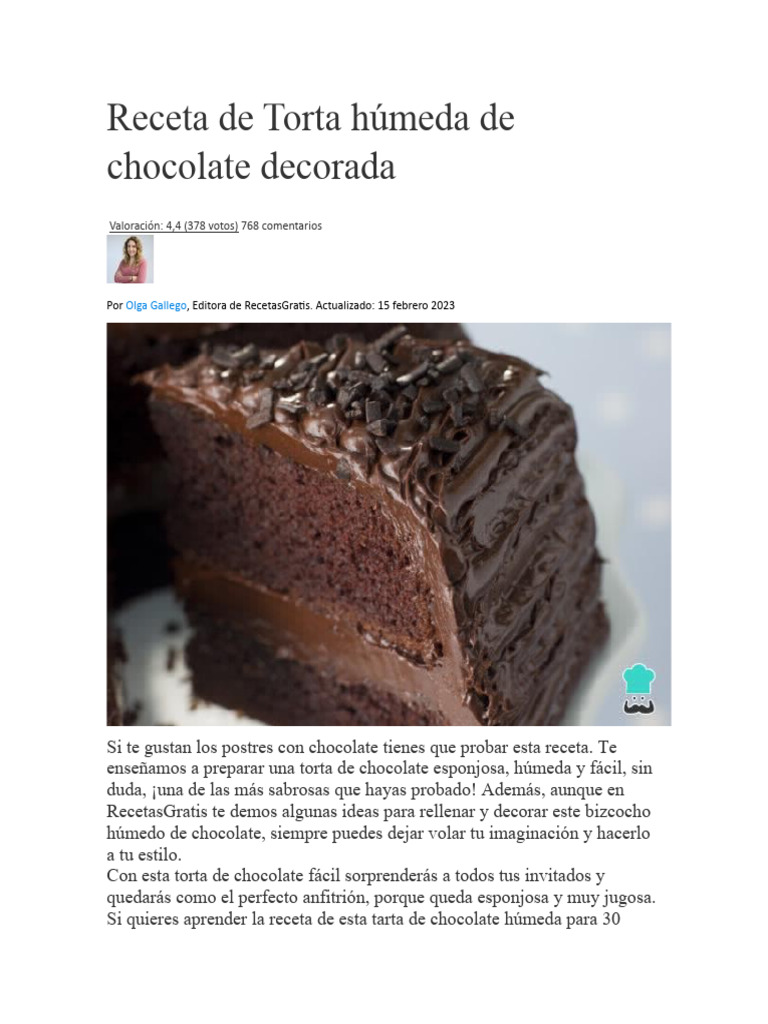 Torta de Chocolate | PDF | Chocolate | Postres