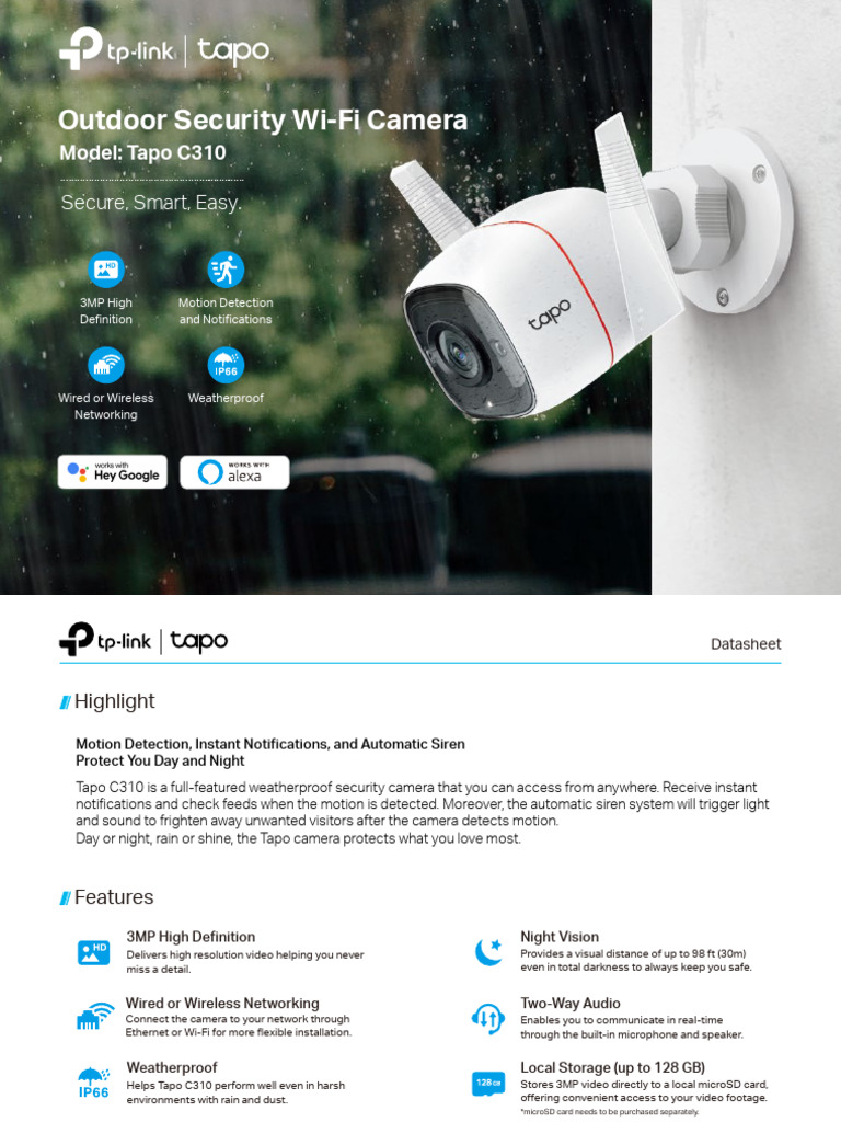 Tapo C310(EU)1.0_Datasheet | PDF | Camera | Computer Network