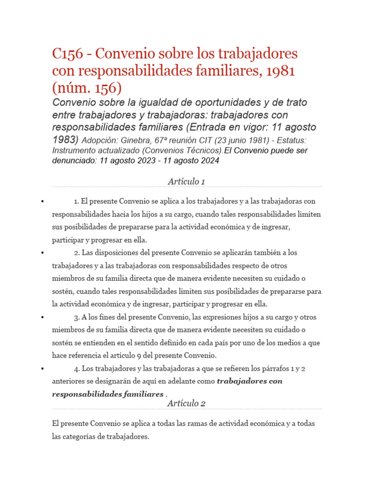 Convenio OIT: Responsabilidades Familiares | PDF | Tratado | Justicia