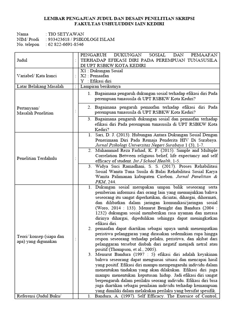 Tio Setiawan Pengajuan Judul | PDF | Sains & Matematika