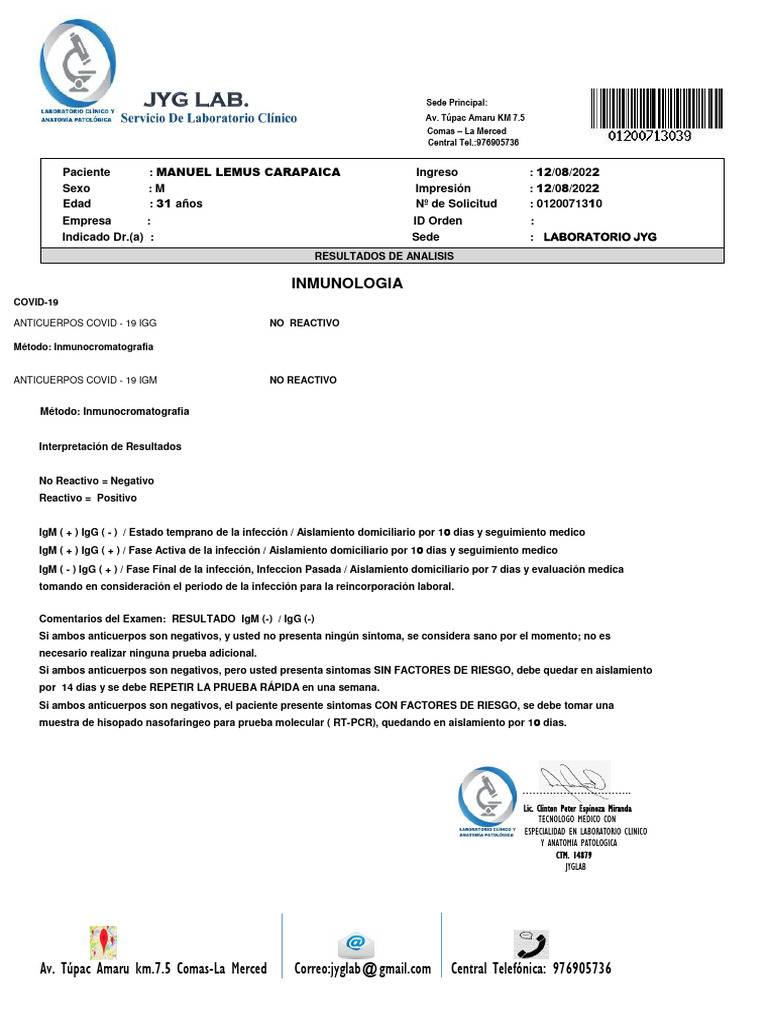 Prueba Covid Manuel Lemus Carapaica | PDF