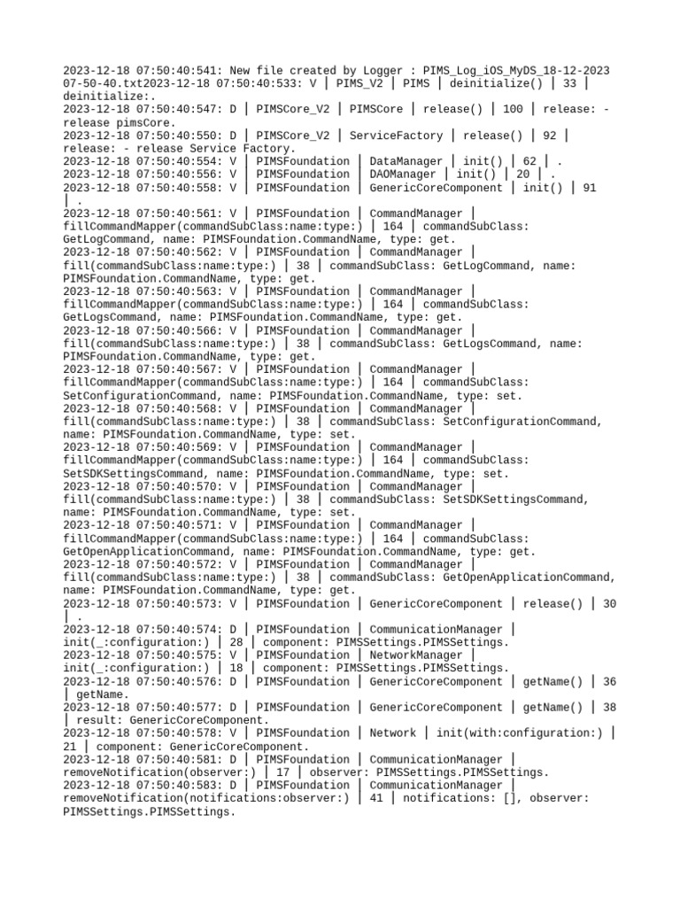 PIMS - Log - iOS - MyDS - 18-12-2023 07-50-40 | PDF | Parameter (Computer Programming) | System ...