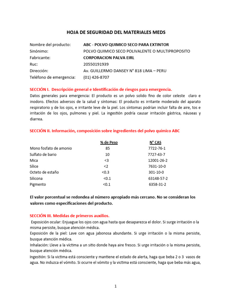 Hoja de Seguridad Polvo | PDF | Enfermedades y trastornos ...
