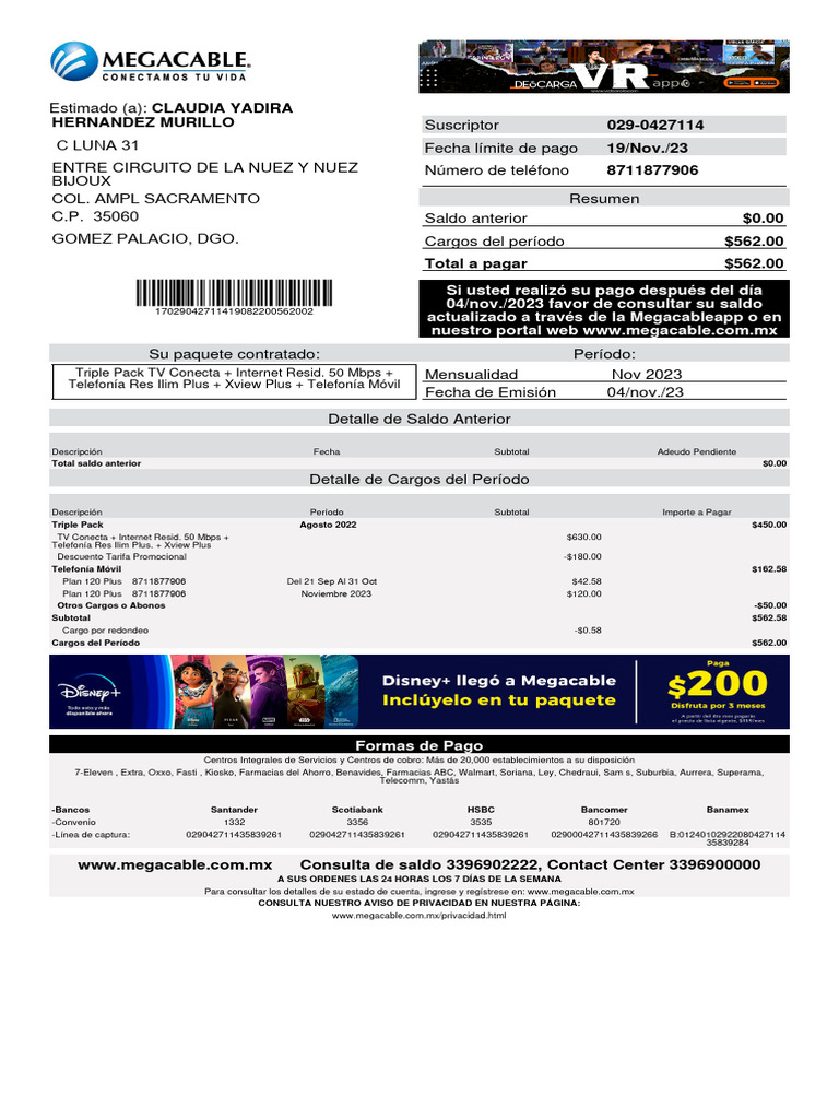 Recibo Megacable | PDF | Venta al por menor | Telecomunicaciones
