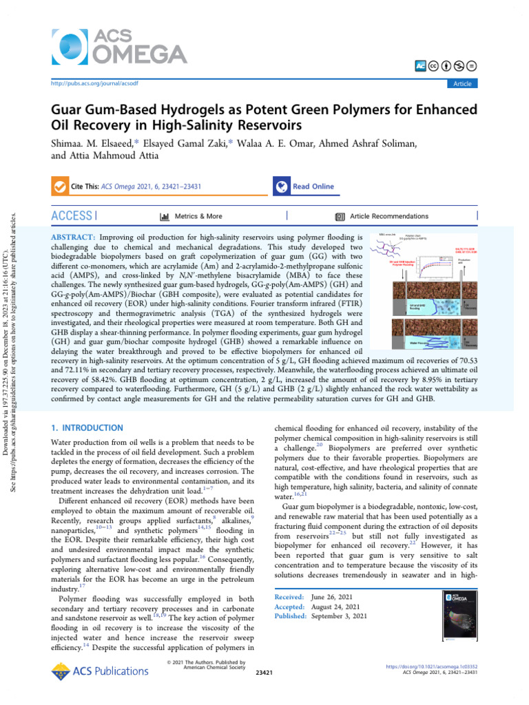 Elsaeed Et Al 2021 Guar Gum Based Hydrogels As Potent Green Polymers ...