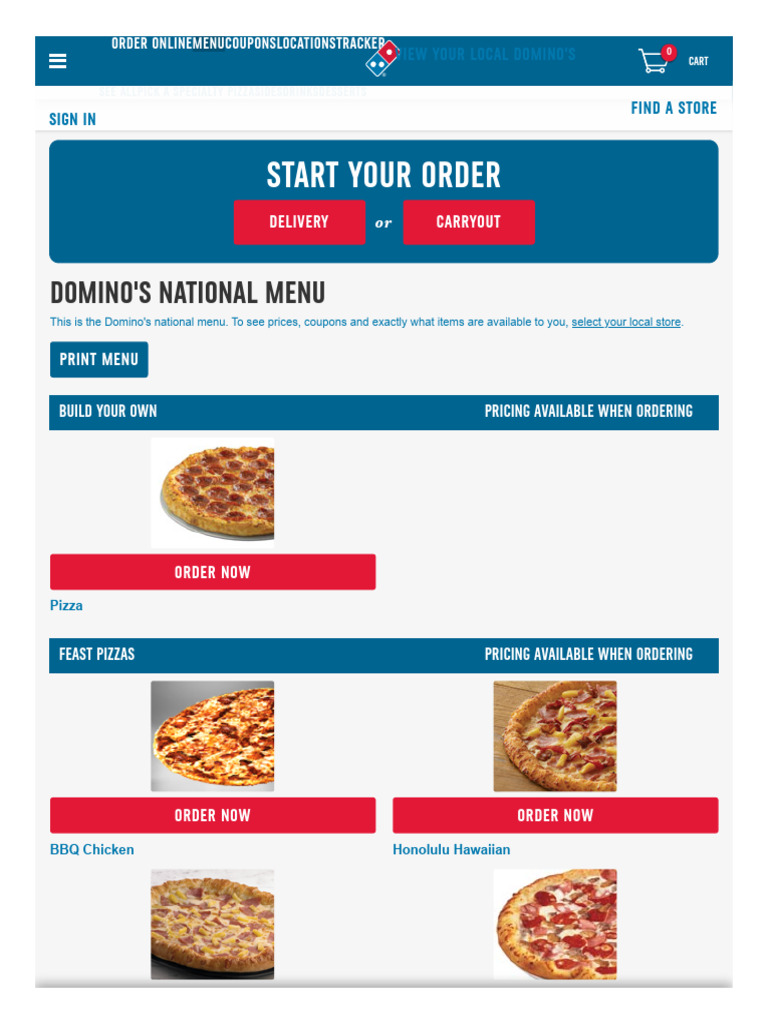 Start Your Order: Domino'S National Menu | PDF | Pizza | European Cuisine