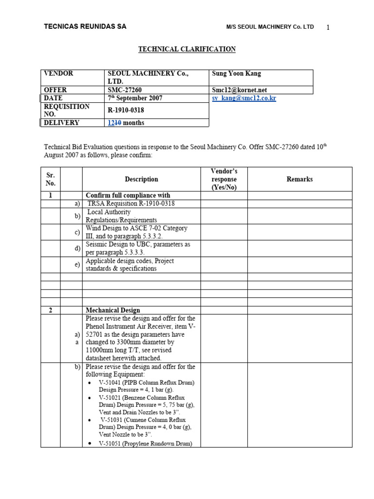 Technical Clarification-Seoul Machinery-1910-0318 Offer | PDF | Physical Sciences | Mechanical ...