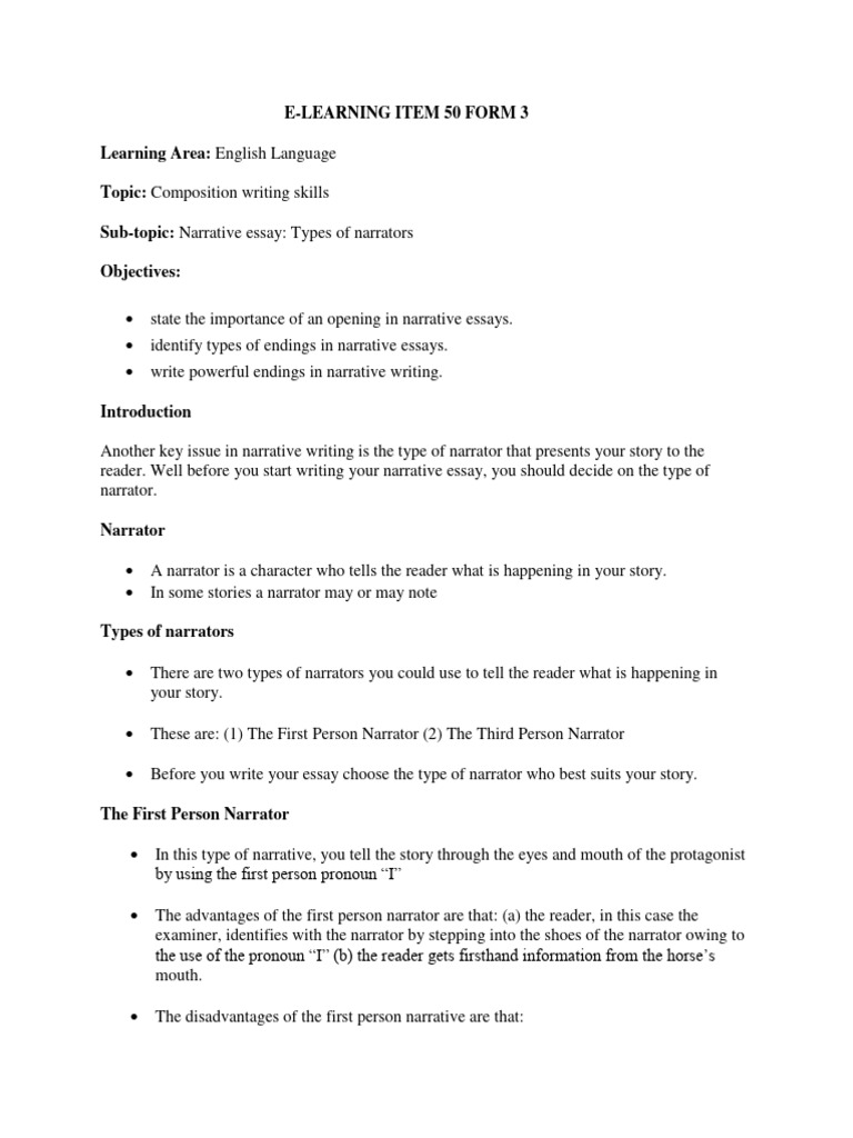 Composition Writing Skills-Narrative Eassy-Types of Narrators | PDF ...