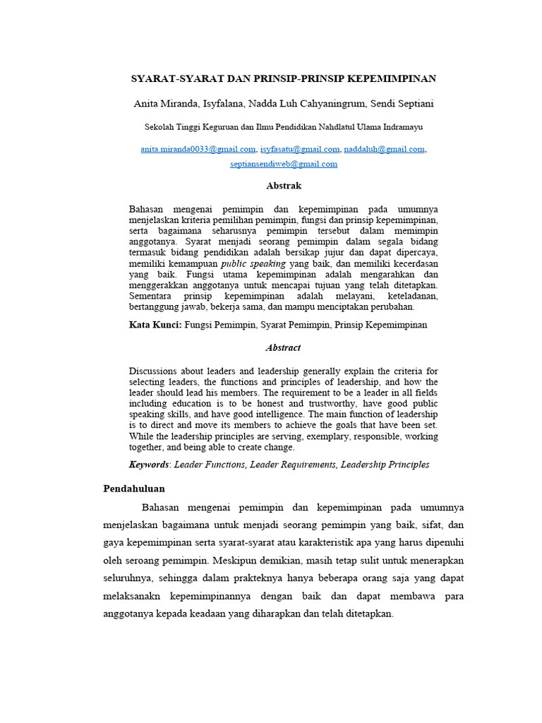 Prinsip-Prinsip Dan Syarat-Syarat Kepemimpinan - 110516 | PDF | Karier & Perkembangan ...