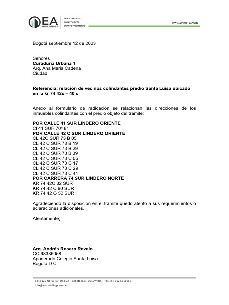 Relacion Colindantes CSL | PDF