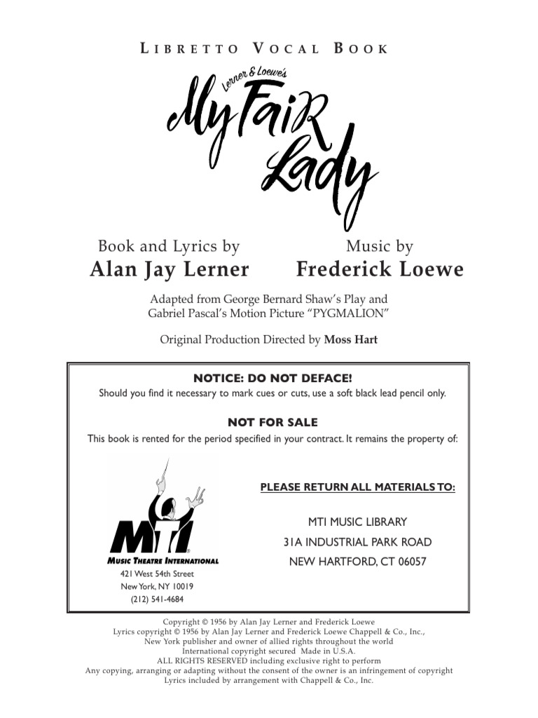 Learner and Lowe's My Fair Lady | PDF | Pygmalion (Play)
