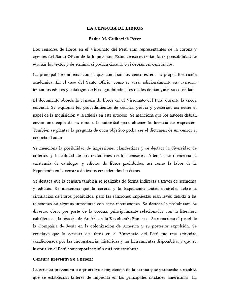 La Censura De Libros Pdf Censura Inquisición Española